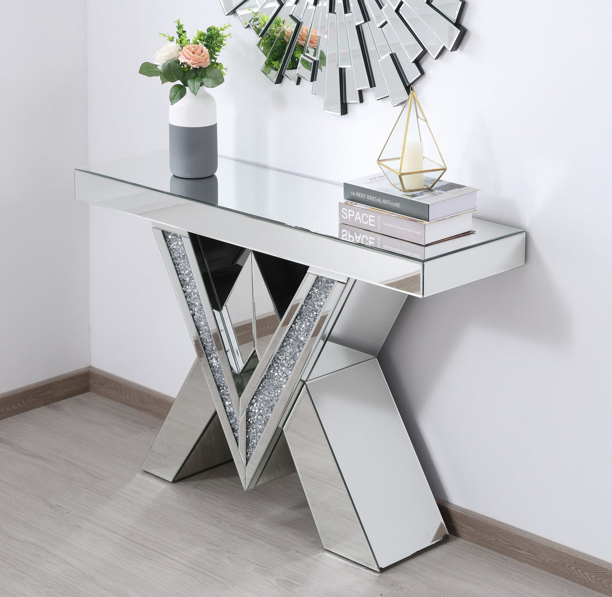 Modern Crystal Mirrored Console Table – Gold Furnish